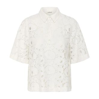 Soaked In Luxury Femme, Tops, Blanc, Taille: 36 FR &Eacute;l&eacute;gant Polo en Broderie Anglaise
