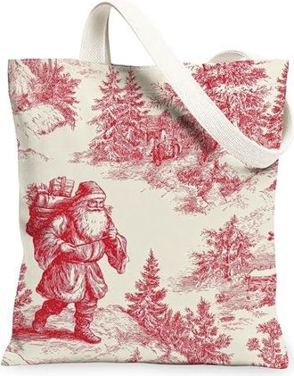 Generic Sacs fourre-tout en toile vintage de No&euml;l, motif P&egrave;re No&euml;l, sc&egrave;ne de vacances festive, sacs d&eacute;picerie r&eacute;utilisables, l&eacute;gers et lavables avec bandouli&egrave;