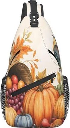 Generic Sacoche Tactique Citrouille, feuilles d&eacute;rable, aquarelle de fruits R&eacute;glable Sac &agrave; Bandouli&egrave;re Multifonction Sac Poitrine pour Voyage Cyclisme &eacute;cole