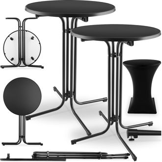 TecTake Gastro 2er Set Stehtisch klappbar, Bistrotisch mit Husse, Tisch &Oslash;80cm, Stehtisch mit MDF-Tischplatte, Gartentisch klappbar, Klapptisch, rund, Stahlges