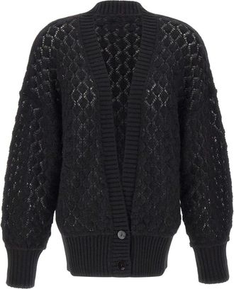 Blumarine Femme, Pulls, Noir, Taille: 36 FR Cardigan Oversize En Maille Ajour&eacute;e
