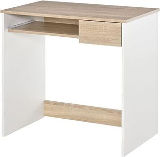 HOMCOM Bureau secrétaire Bureau Informatique Simple pour Enfant avec Tablette Clavier et tiroir Coulissant chêne Clair Blanc