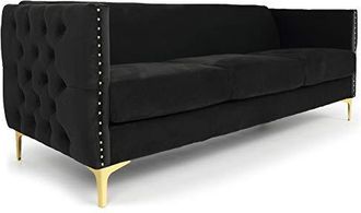 Menzzo Joshua 3-Sitzer Sofa mit Samtbezug Schwarz