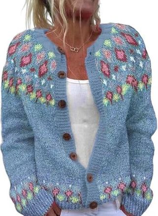 Generic Cardigan Noel Femme Grande Taille, Veste Chaude Femme Manche Longue D&eacute;contract&eacute; Avec Boutons Jacquard Manteaux Chic Elegant Doux Polyvalent No&euml;l Sweat