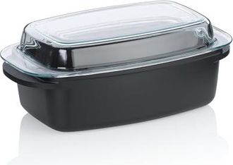 KELA Bräter mit Deckel 4,5 Liter ATURA, rechteckiger Bräter induktionsgeeignet, Schmortopf backofengeeignet, Aluguss keramisch beschichtet, PFAS frei