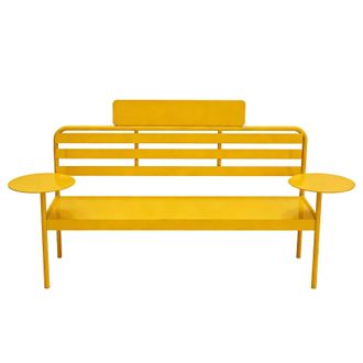 Generic Metallbank Sitzbank Outdoor Wetterfest 2 Sitzer mit R&uuml;ckenlehne und Ablagen Gartenbank Parkbank Eisen f&uuml;r Gastronomie, Balkon, Terrasse, &Ouml;ffentliche B