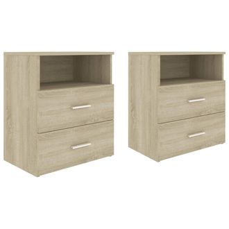 Generic vidaXL 2X Nachttisch mit 2 Schubladen 1 Ablagefl&auml;che Nachtschrank Nachtkonsole Nachtkommode Schlafzimmer Schrank Kommode Sonoma-Eiche 50x32x60cm