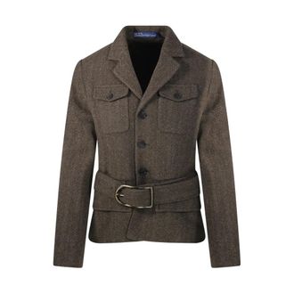 Ralph Lauren Blazer en tricot jacquard &agrave; chevrons - Femme - Vestes - Brun - Taille: 38 FR