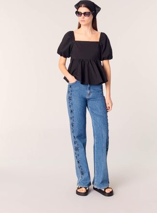 Maje Jean Brod&eacute; &Agrave; Strass - Bleu - Taille 40 - Maje
