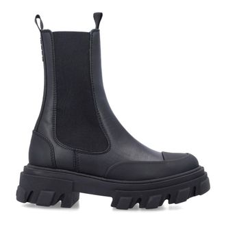 Ganni Femme, Chaussures, Noir, Taille: 37 EU Bottines Chelsea Mi-Hautes &agrave; Semelle Crant&eacute;e