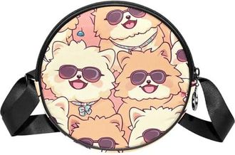 Generic Sac &agrave; bandouli&egrave;re rond pour femme, petit sac &agrave; bandouli&egrave;re cool de Pom&eacute;ranie avec fermeture &eacute;clair, bretelles r&eacute;glables, sac &agrave; main rond d&eacute;contract&eacute; p