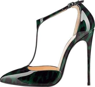 Generic Escarpins élégants à Bout Pointu et Bride en T pour Femmes, Chaussures à Talons Aiguilles Sexy à Bout Fermé et Bride à la Cheville pour Robe de Soirée