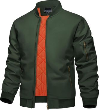 KEFITEVD Bomberjacke Herren &Uuml;bergangsjacke Blouson Fliegerjacke US Army Retro Jacke M&auml;nner Orange Innenfutter Windbreaker Herrenjacke Fr&uuml;hling Gr&uuml;n 3XL
