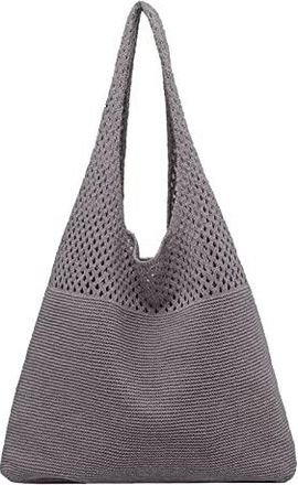 QUINTRA Sac à bandoulière pour femme Printemps/été portable en tricot creux Sac à bandoulière pour ordinateur portable, gris foncé, Taille unique