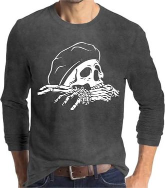 Generic T-shirts &agrave; motif t&ecirc;te de mort pour homme - Col rond imprim&eacute; cr&acirc;ne | T-shirt tendance coupe r&eacute;guli&egrave;re pour lautomne, gris fonc&eacute;, 3XL