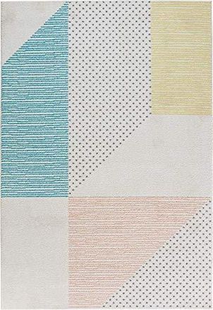 Mint Rugs 102781_200x290 Design Velours Teppich Glaze, Kunstfaser, Creme/rosa/Turquoise-gelb, 290 x 200 x 0.9 cm