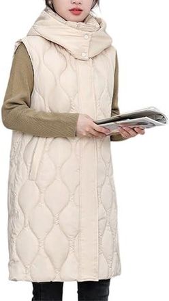 Generic Gilet bouffant &agrave; capuche pour femme - Sans manches - Capuche amovible - Fermeture &eacute;clair - Matelass&eacute; - V&ecirc;tement dext&eacute;rieur dhiver, beige, XXL