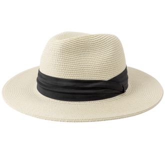 Dreshow Damen Panama Hut Breiter Krempe Stroh Sommer Fedora Strohhut Panama Aufrollen Hut Strand Rollbar UV Sonnenhut UPF 50 +