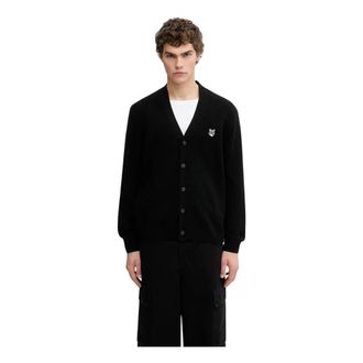 Maison Kitsun&eacute; Fox Head Lammwoll-Strickjacke f&uuml;r Komfort - - Knitwear - Herren - Schwarzk - S