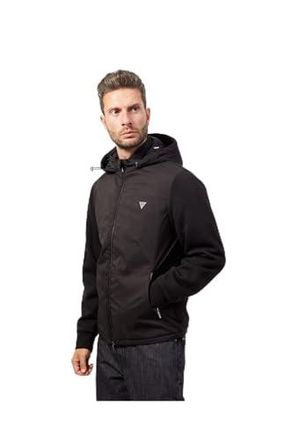 Guess Veste de sport avec capuche, imperm&eacute;able, couleur noire, fermeture &eacute;clair, Noir, L