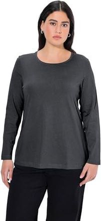 Ulla Popken Basic-Shirt, Rundhalsausschnitt, Slim, Baumwolle Manches Longues, Gris (12), 44-46 Femme