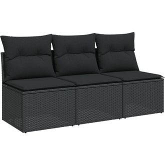 vidaXL Gartensofa mit Kissen 3-Sitzer Schwarz Poly Rattan - Vidaxl