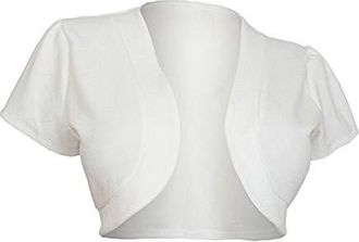 LaoZanA Boléro Femme Gilet Manche Courte Elégant Veste Ouverte Mariage Chic pour Robe Soirée Vintage Blanc L