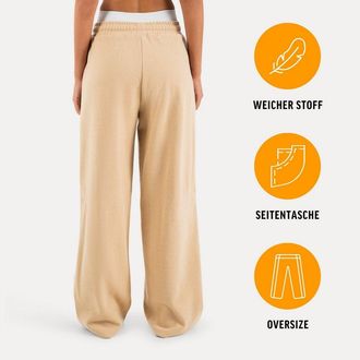 Smilodox Jogginghose Sirel, Trainingshose Damen Oversized Fit Wide-Leg mit Kordelzug Elastischer Bund, Weites Bein, Dezentes Logo, Sport & Freizeit
