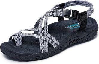 Skechers Femme Reggae-Irie Mon-Multi Strap Toe Thong Sandal Sport, Noir/Blanc, 38 EU