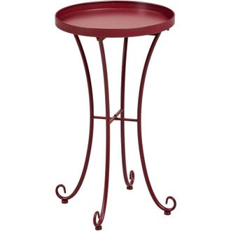 Beliani Table dAppoint de Jardin Vintage en M&eacute;tal Ronde 40 cm Rouge Bordeaux Cavinia