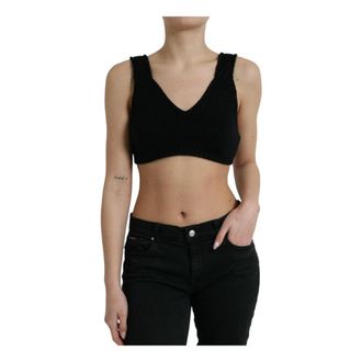 Dolce & Gabbana Schwarzes Cashmere V-Ausschnitt Crop Top - - Tops - Damen - Schwarzk - XS