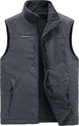 Generic Gilet utilitaire doublé en polaire Softshell - Gilet de travail coupe-vent avec poches zippées et col montant - Gilet chaud pour chantier de construct