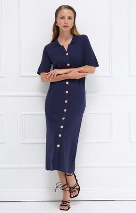 Passioni Midikleid mit durchgehender Knopfleiste