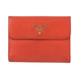 Prada Portefeuille Compact en Cuir Pre-owned - Femme - Pre-owned - Orange - Taille: ONE Size