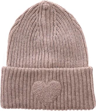 Zwillingsherz Slouch-Beanie-Mütze aus Wolle - Hochwertige Strickmütze mit flauschigem Herz für Damen - Hat - OneSize - warm und weich für Frühling Herbst und Winter