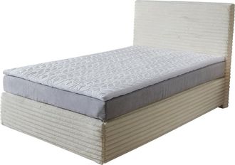 DELIFE Boxspringbett Dream-Well Plüsch-Cord Beige 120x200 cm TFK-Matratze Visco-Topper