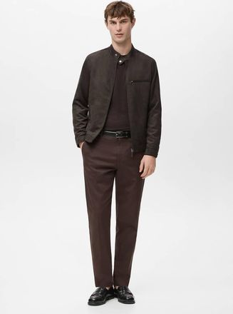 Mango Blouson biker imitation daim marron - Homme - XXL - MANGO MAN