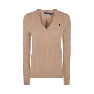 Ralph Lauren Femme, Pulls, Beige, Taille: 36 FR Pull en laine et cachemire &agrave; col en V et torsades