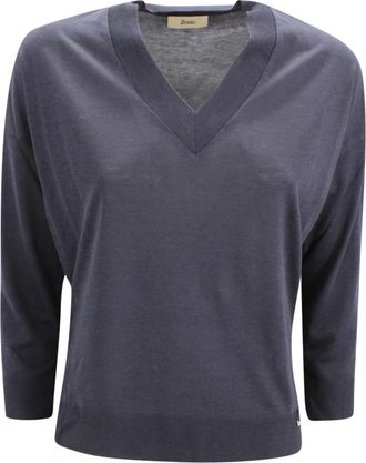Herno Femme, Pulls, Bleu, Taille: 40 FR V-neck Tricots