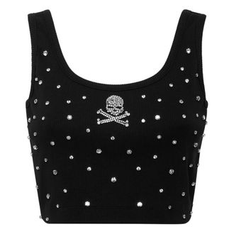 Philipp Plein Jersey Rib Cropped Top Stones - Femme - Tops - Noir - Taille: 44 FR