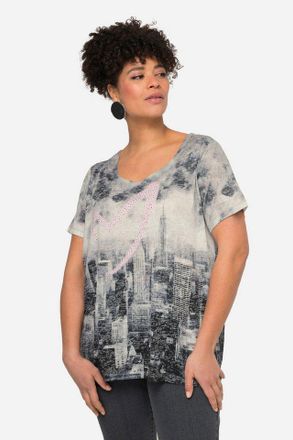 Miamoda T-Shirt T-Shirt Skyline-Druck mit Herz Rundhals Halbarm