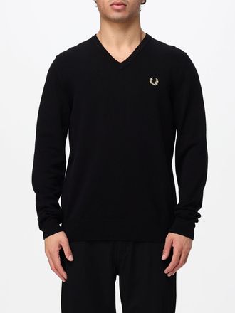 Fred Perry Pull &agrave; col V en m&eacute;lange de laine et coton avec logo brod&eacute;