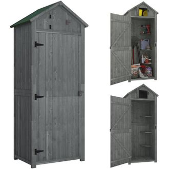 OUTSUNNY Gartenschrank Holz, Ger&auml;teschuppen wetterfest 77x54,2x179cm, Ger&auml;tehaus mit T&uuml;r, Satteldach, Ger&auml;teschrank mit B&ouml;den, Werkzeugschrank