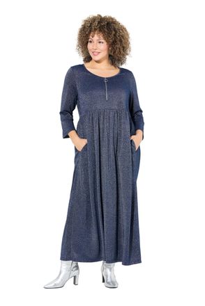 Ulla Popken Damen gro&szlig;e Gr&ouml;&szlig;en &Uuml;bergr&ouml;&szlig;en Plus Size Jersey-Midikleid, Glitter, A-Linie, Rundhals, 3/4-Arm