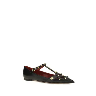 Valentino Garavani Womens Black Goatskin Ballet Flats