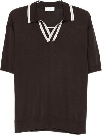 Paolo Pecora Homme, Tops, Brun, Taille: L Polo en maille de coton avec col en V