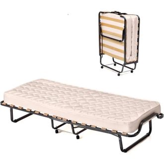 Costway Costway - Lit Pliant 80x200 cm avec Matelas Orthop&eacute;dique en M&eacute;moire 10 cm, Lit dAppoint Pliable Structure Robuste 4 Roues Pivotantes et Sommier &agrave; 15