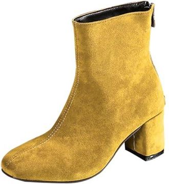 Generic Bottines pour femme &agrave; talon bloc moyen - Couleur unie - Fermeture &eacute;clair dans le dos - &Eacute;l&eacute;gantes et d&eacute;contract&eacute;es - Pour le bureau et les f&ecirc;tes, jaune