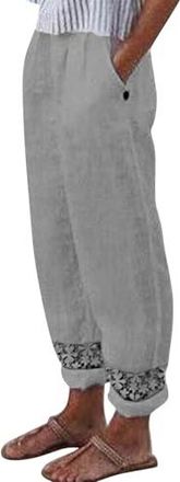 Generic Pantalon en coton et lin pour femme - Jambe large - Pantalon de plage d&eacute;t&eacute; pour femme - Confortable - Pantalon de yoga Palazzo XIYU26005, gris clair, 