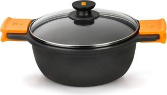 Bra Efficient | Faitout Haut 32 cm, Fonte DAluminium, avec Antiadhésif Platiunm Plus sans PFOA, avec Couvercle en Verre et Anses en Silicone Démontables, 